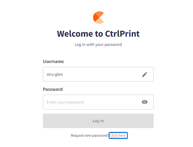 Log in to CtrlPrint and Set/Change Password